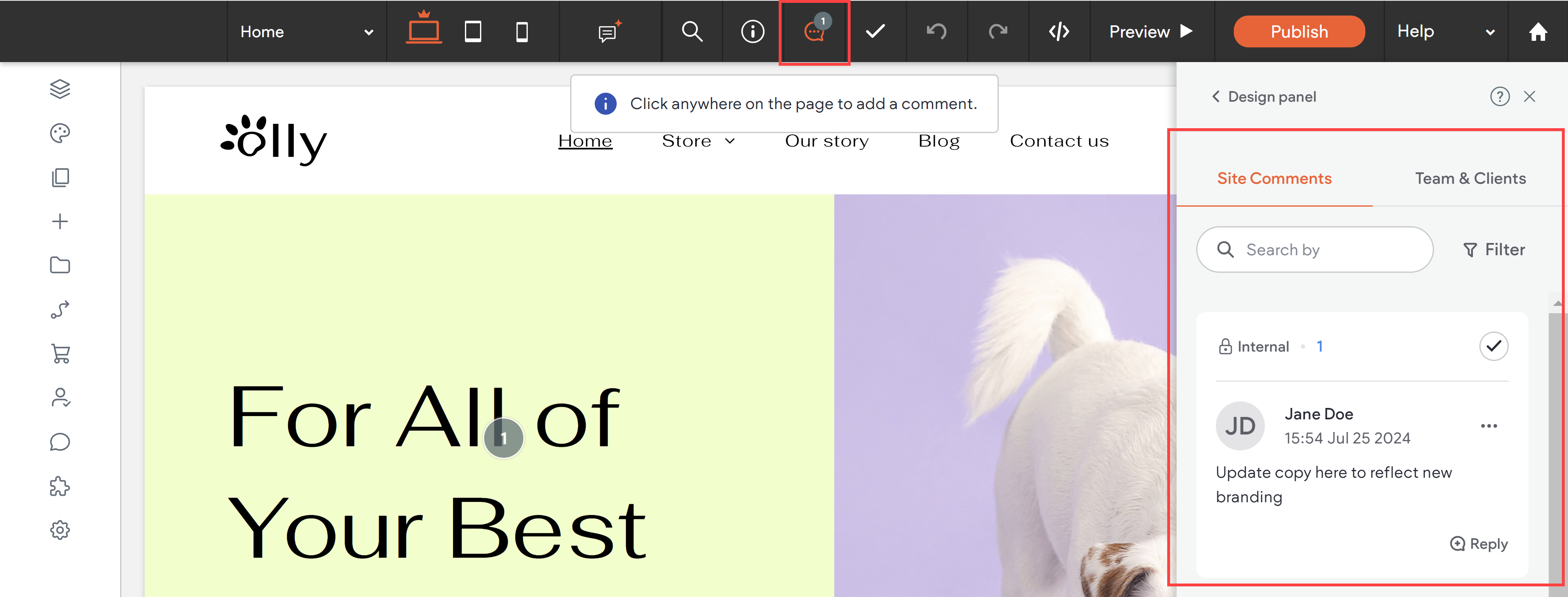 Site Comments – Duda Support