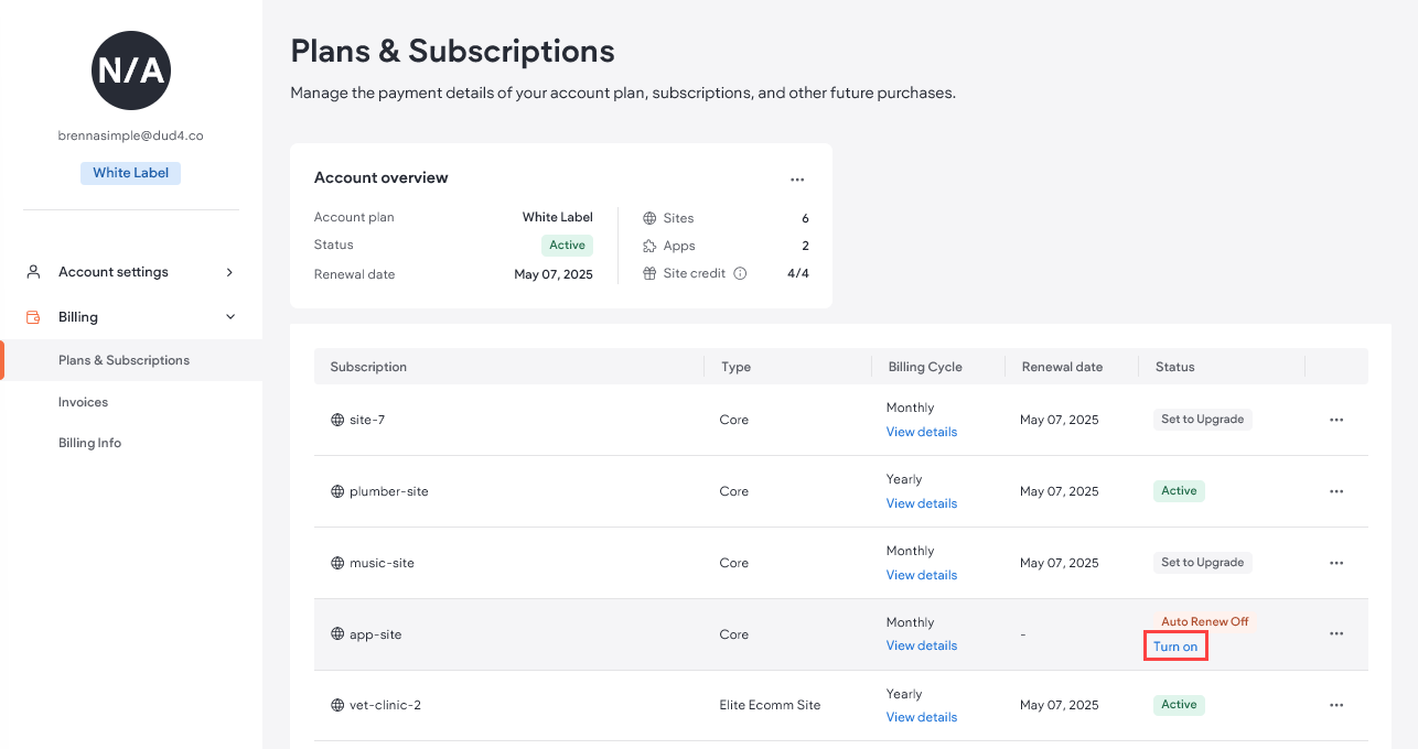 Site Management: Subscription and Deletion – Duda Support