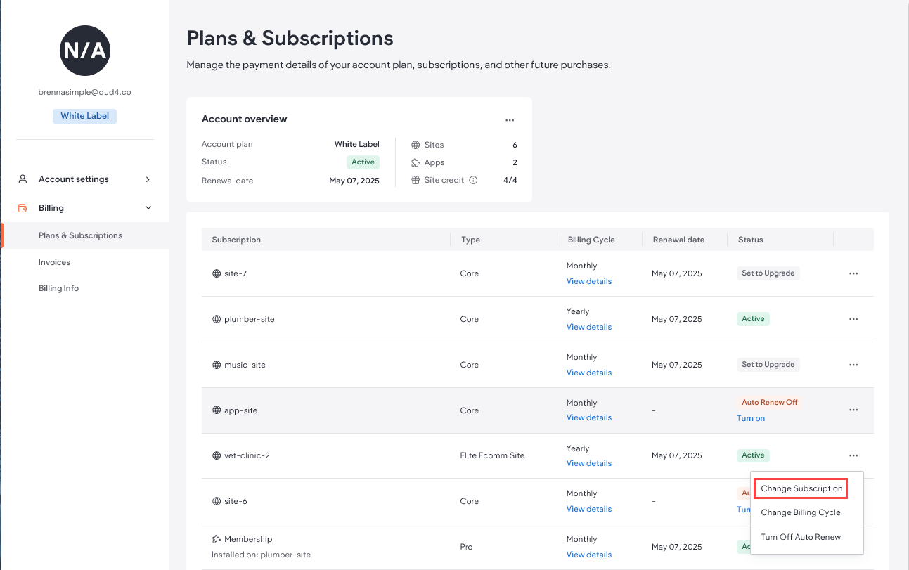 Site Management: Subscription and Deletion – Duda Support